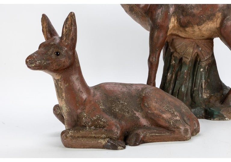 Antique Cast And Painted Cement Deer And Doe Garden Sculptures For Sale ...