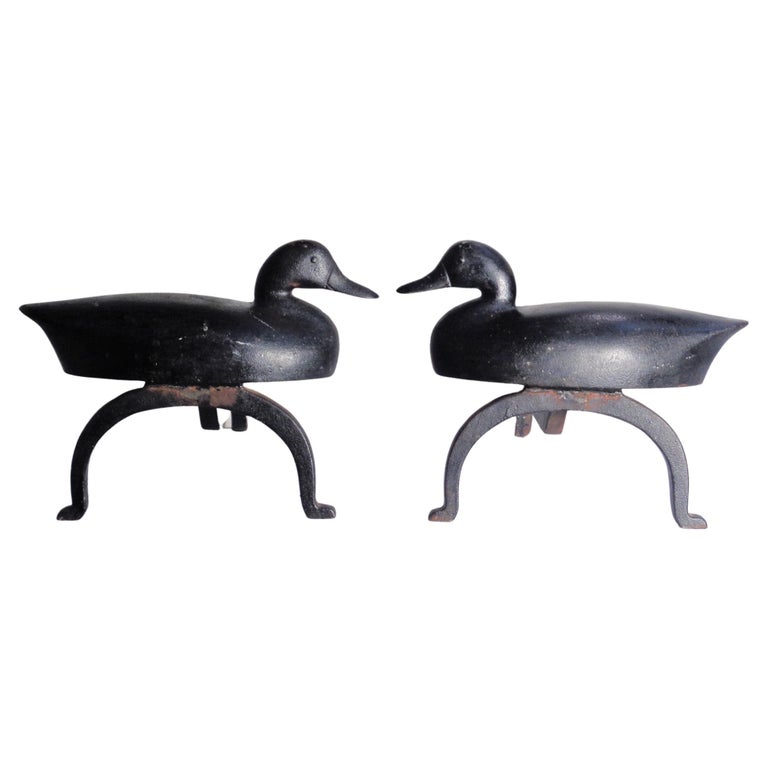 Antique Cast Iron Duck Andirons For Sale at 1stDibs