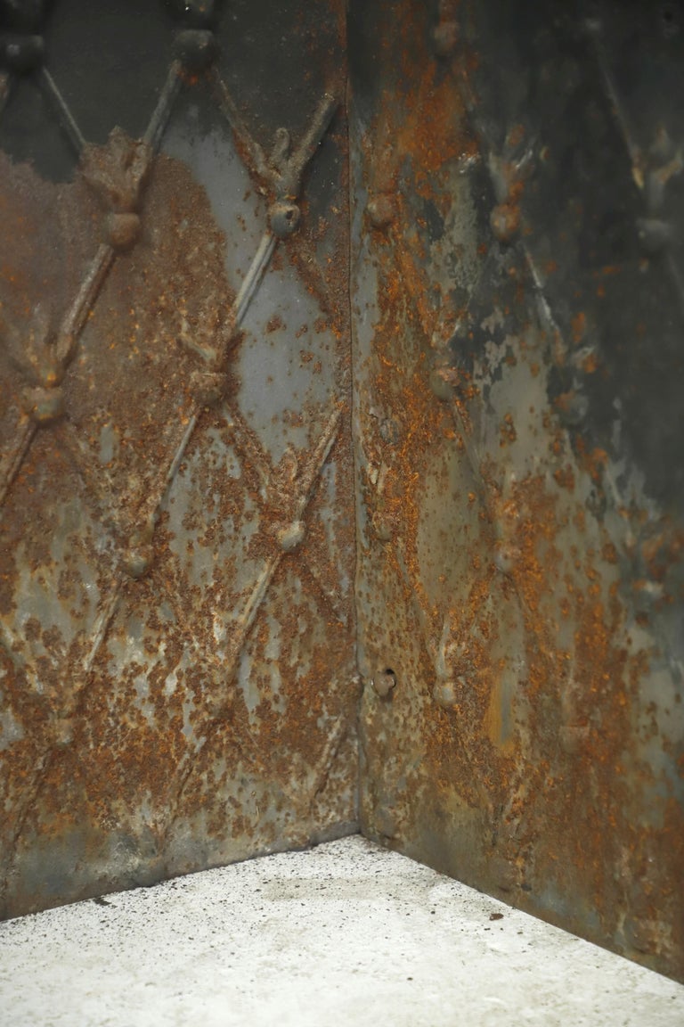 Antique Cast Iron Fireplace Fire Back 3 Piece Set Flame Pattern For ...