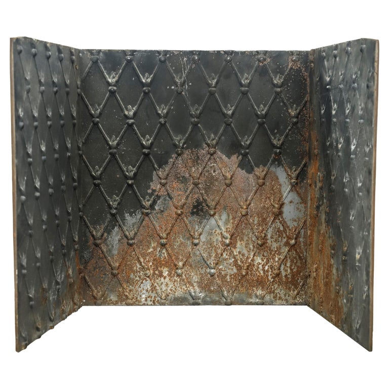 Antique Cast Iron Fireplace Fire Back 3 Piece Set Flame Pattern For ...