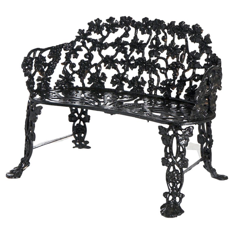 Antique Cast Iron Grape and Leaf Garden Bench, Painted Black, circa ...