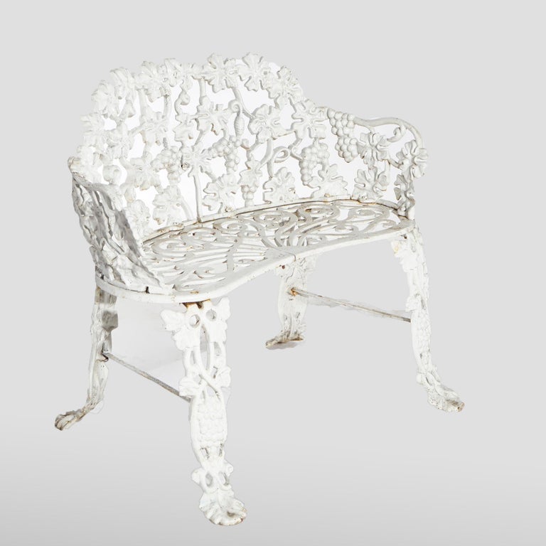 Antique Cast Iron Grape and Leaf Garden Bench, Painted White, Circa ...