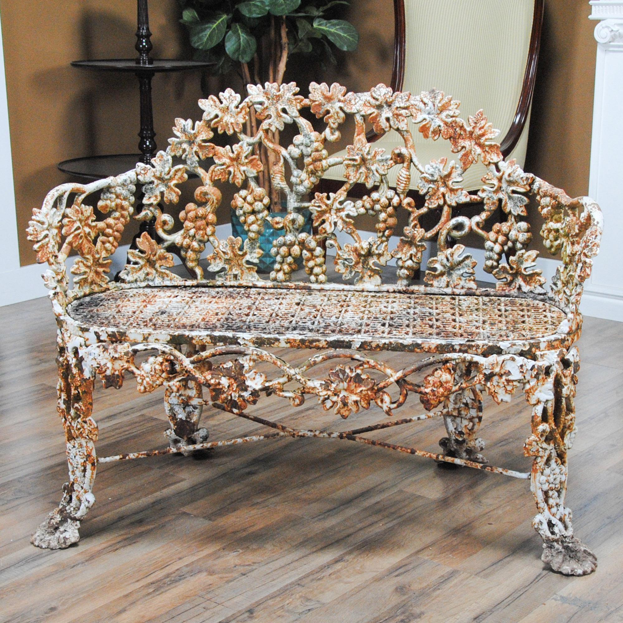 Antique Cast Iron Grape Vine Bench For Sale at 1stDibs