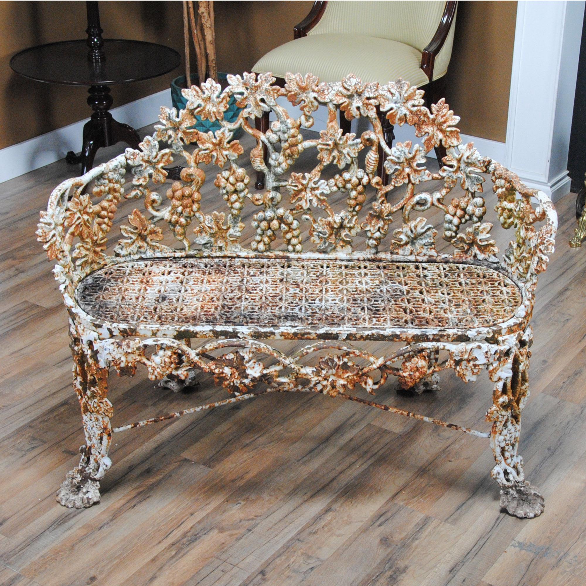 Antique Cast Iron Grape Vine Bench For Sale at 1stDibs