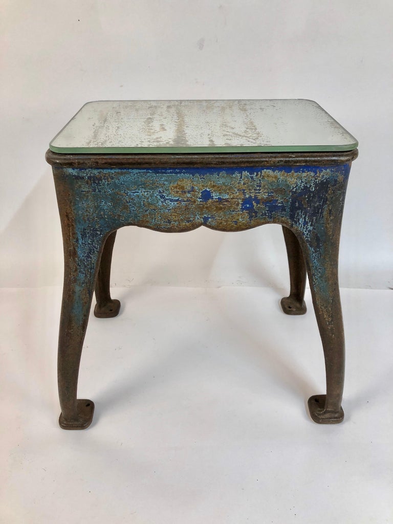 Antique Cast Iron Industrial Table Base with Antique Glass Mirror Top ...