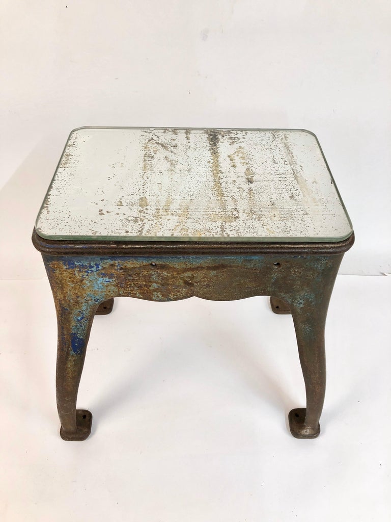 Antique Cast Iron Industrial Table Base with Antique Glass Mirror Top ...