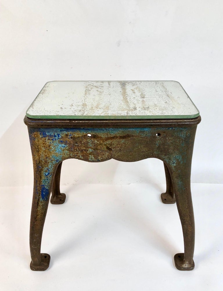 Antique Cast Iron Industrial Table Base with Antique Glass Mirror Top ...