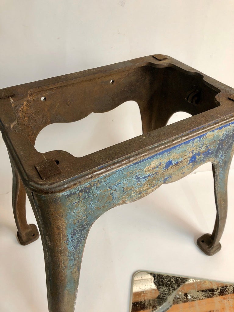 Antique Cast Iron Industrial Table Base with Antique Glass Mirror Top ...
