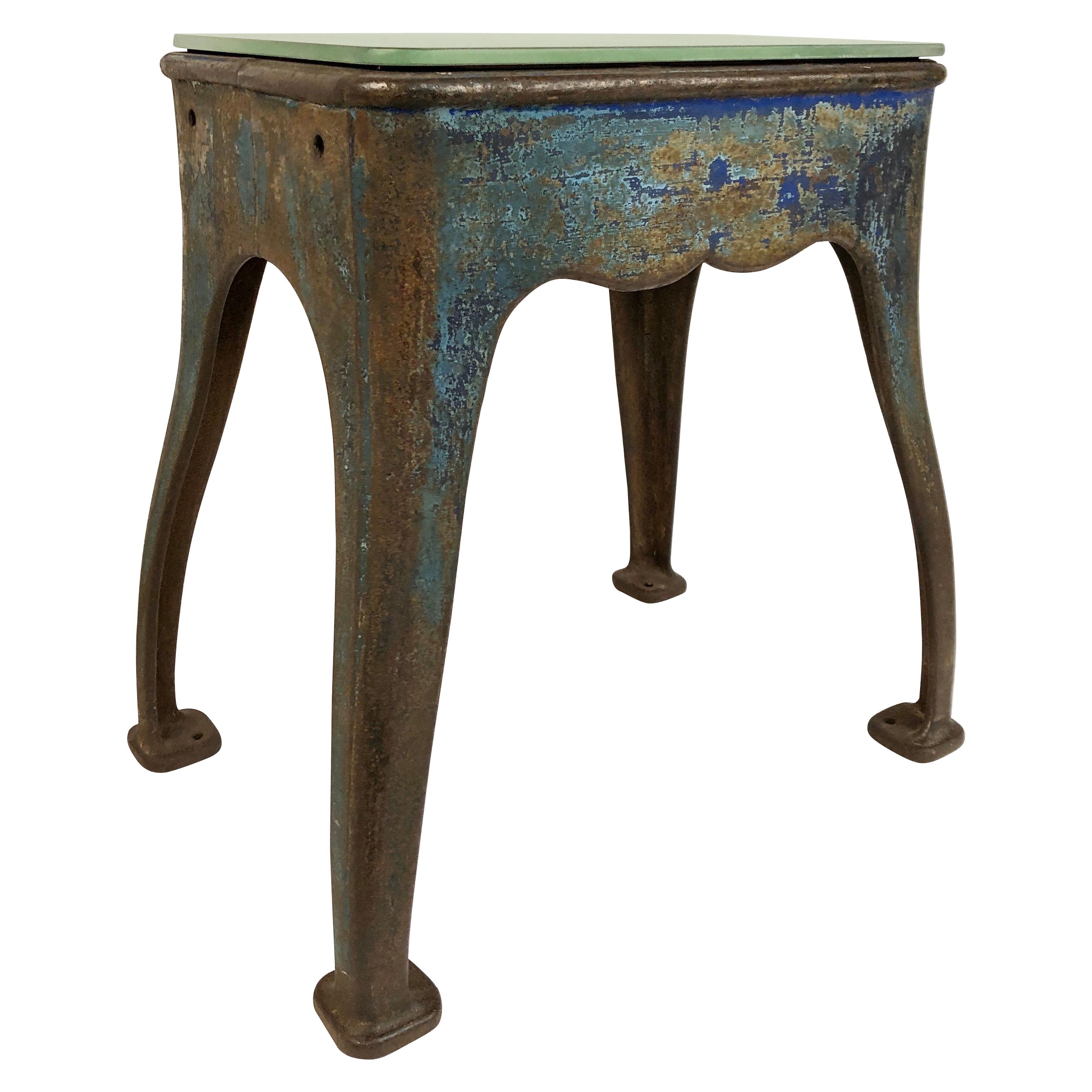 Antique Cast Iron Industrial Table Base with Antique Glass Mirror Top ...