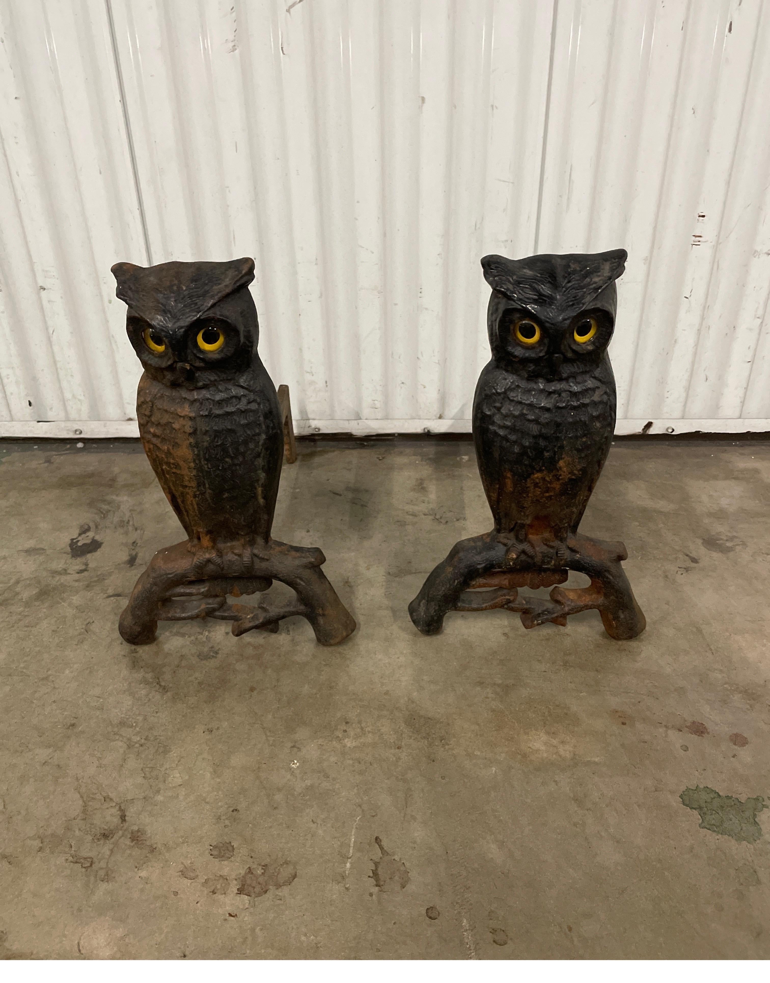 Antique Cast Iron Owl Fireplace fire dogs For Sale at 1stDibs
