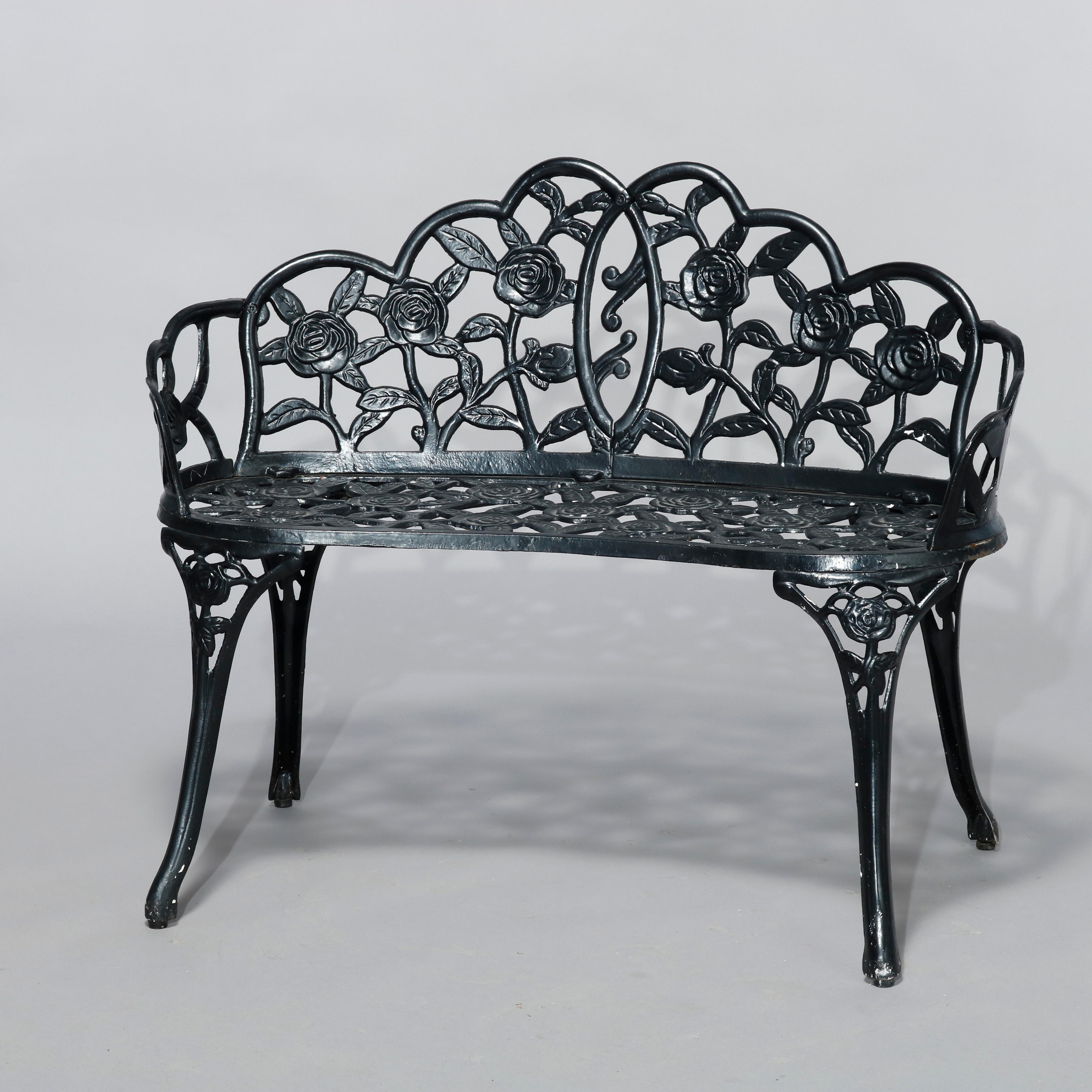 Antique Cast Iron Rose Floral Form Garden Bench, 20th Century at 1stDibs