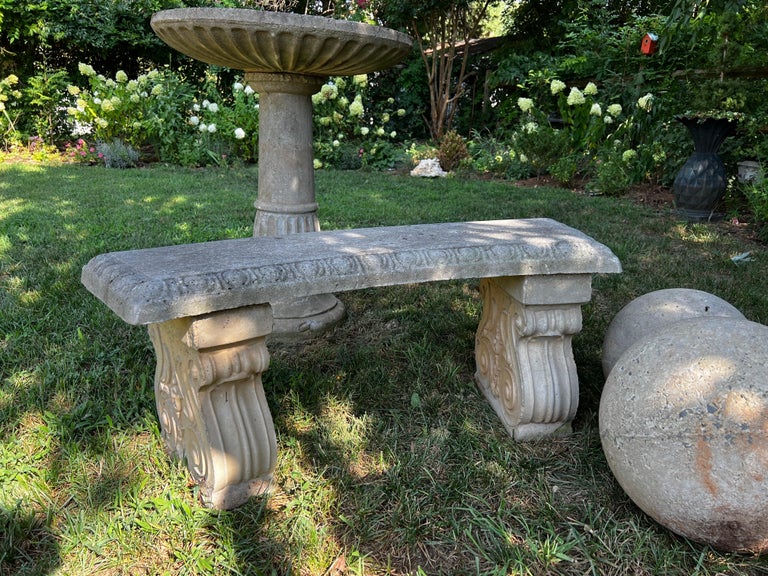 Antique Cast Stone Bench on Pedestals For Sale at 1stDibs