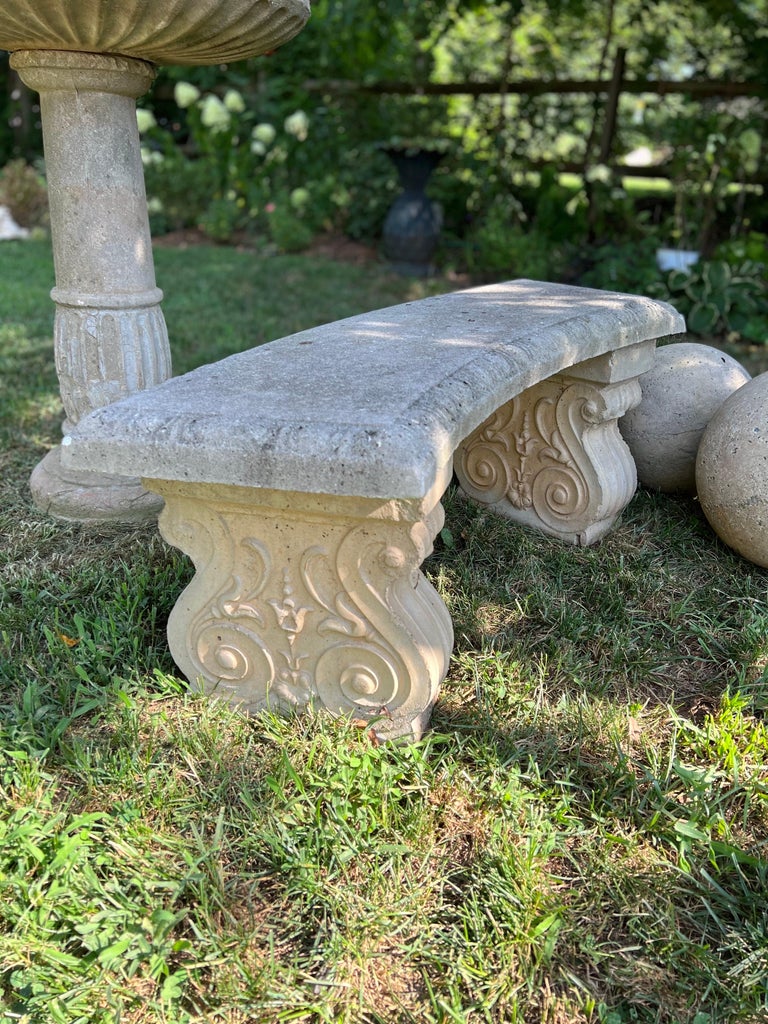 Antique Cast Stone Bench on Pedestals For Sale at 1stDibs