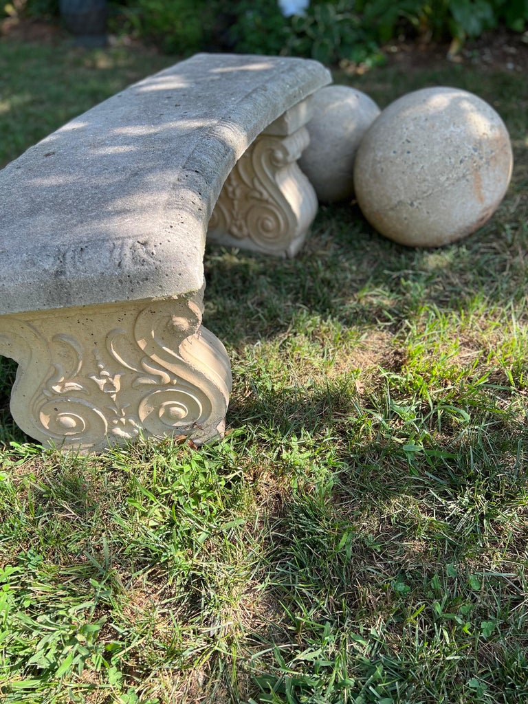Antique Cast Stone Bench on Pedestals For Sale at 1stDibs