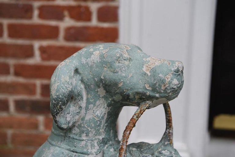 Antique Cast Stone Dog with Basket For Sale at 1stDibs