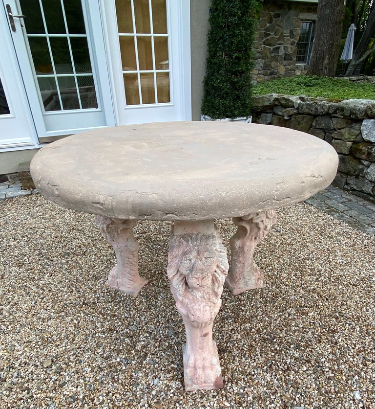 Antique Cast Stone Table with 3 Lion Figured Legs For Sale at 1stDibs