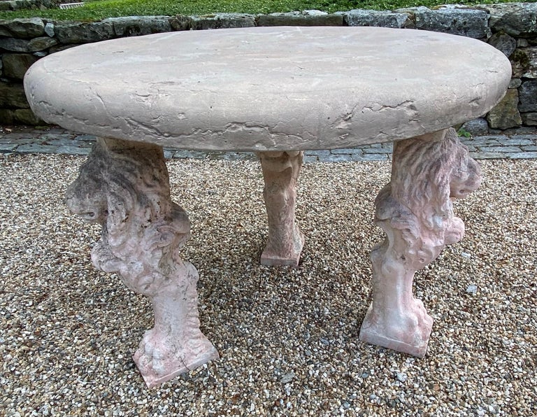 Antique Cast Stone Table with 3 Lion Figured Legs For Sale at 1stDibs
