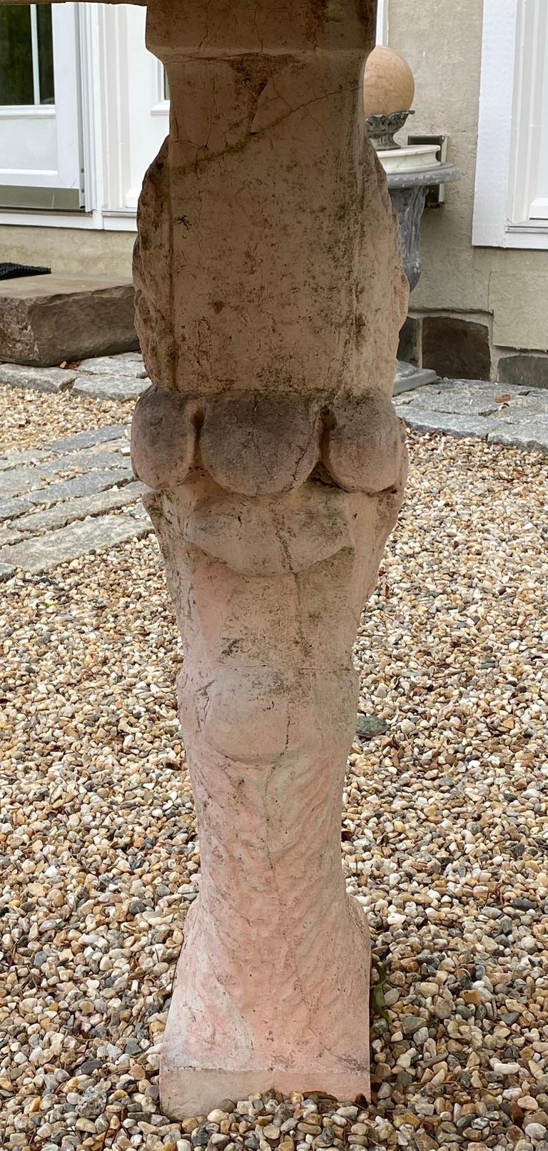 Antique Cast Stone Table with 3 Lion Figured Legs For Sale at 1stDibs