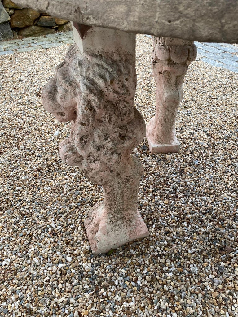 Antique Cast Stone Table with 3 Lion Figured Legs For Sale at 1stDibs