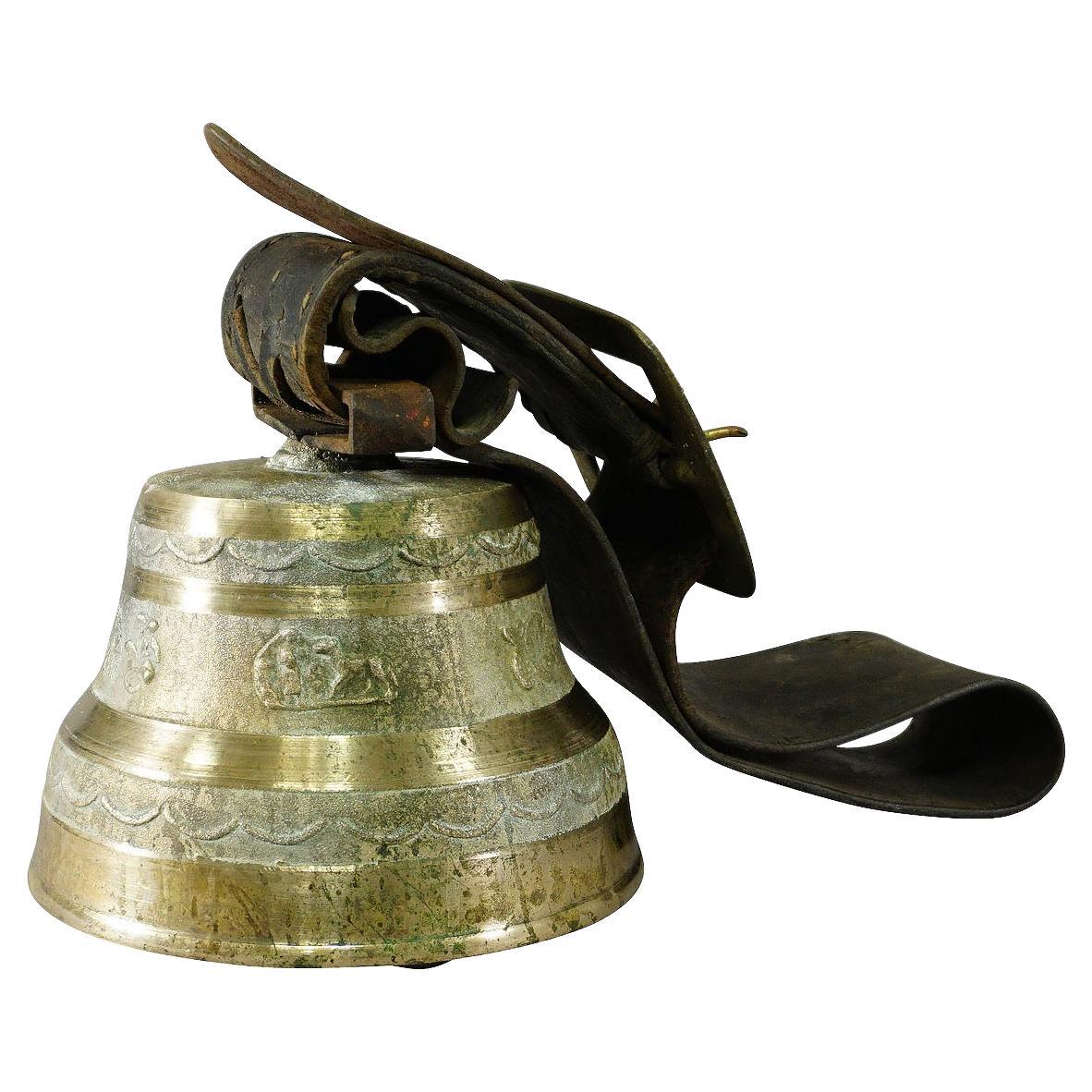 Antique Swiss Alpine Cow Bell with Leather Strap, Ca. 1900 at 1stDibs