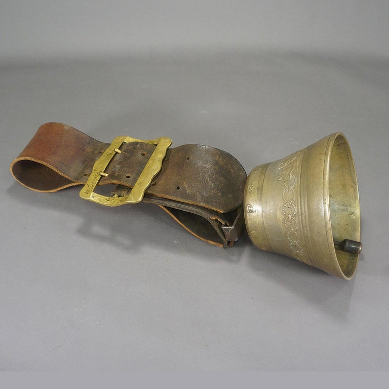 Antique Casted Bronze Cow Bell with Leather Strap, Switzerland, ca ...
