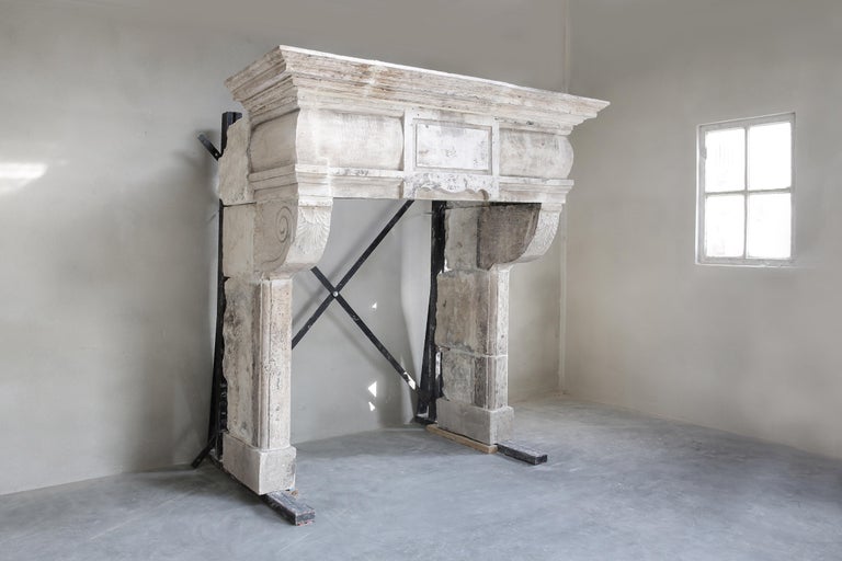 Antique Castle Fireplace of French Limestone, 18th Century, Louis XIII ...