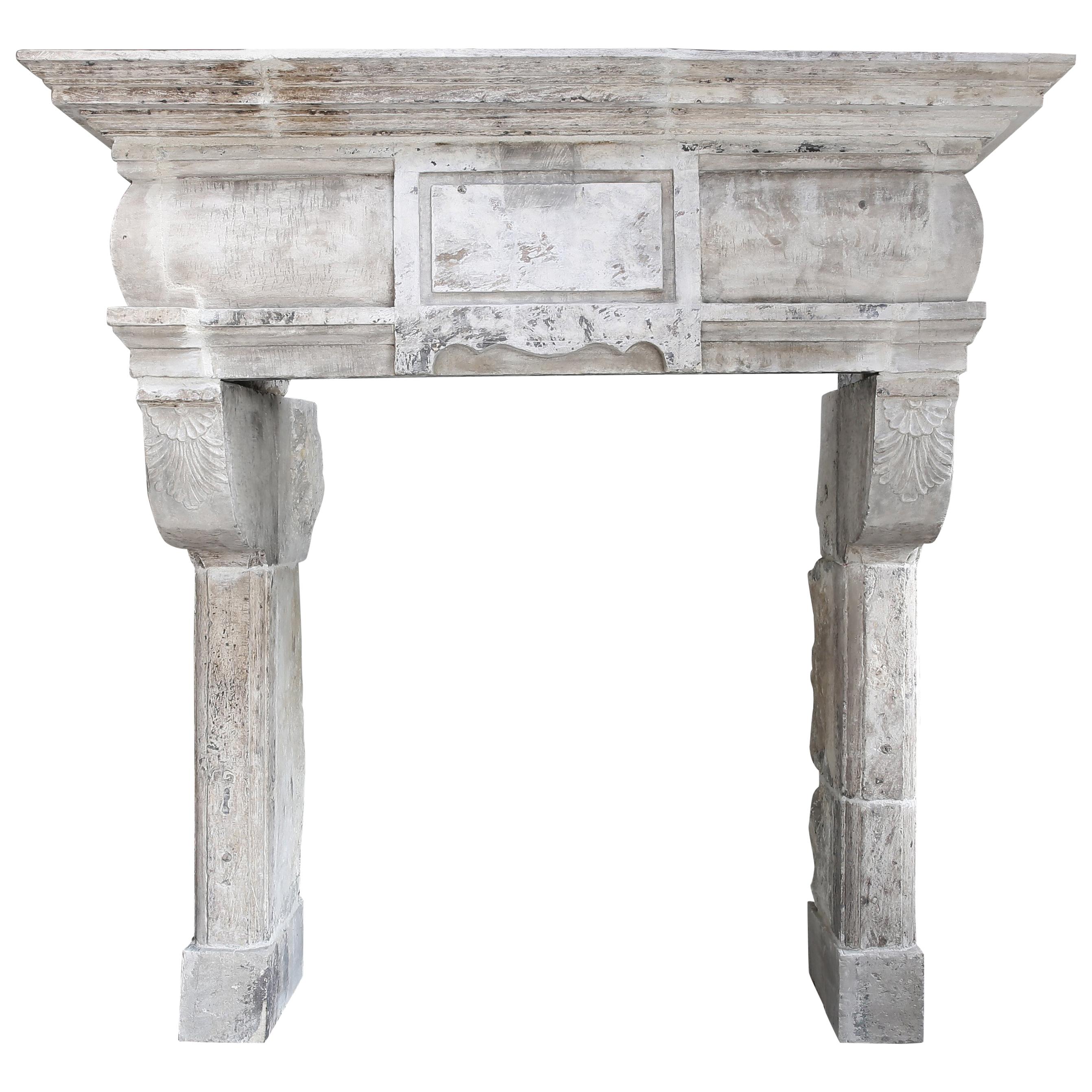 Antique Castle Fireplace of French Limestone, 18th Century, Louis XIII ...