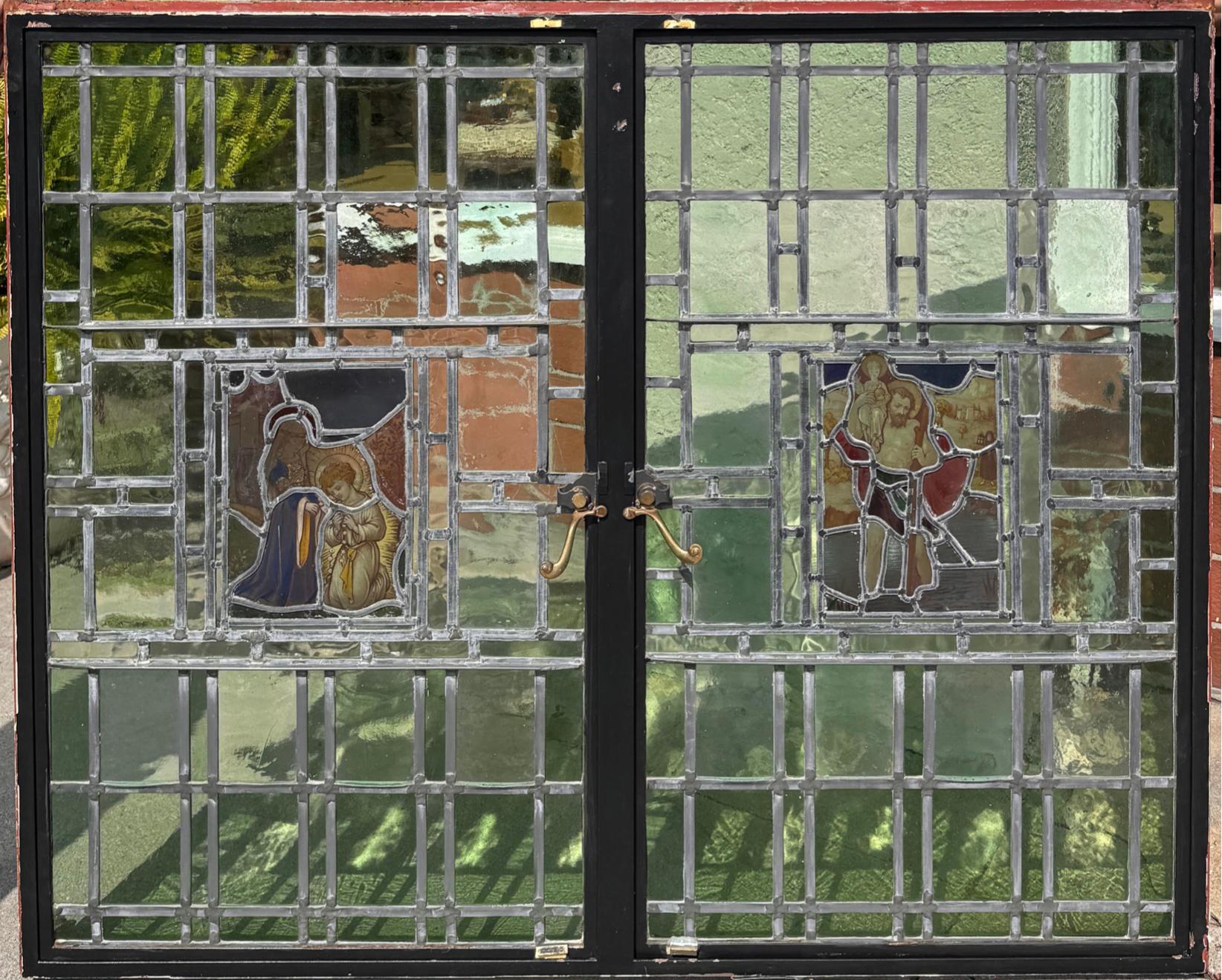 Antique Catholic Church Religious Stained Glass Double Window - Pre ...