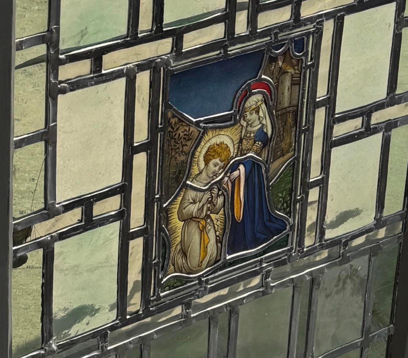 Antique Catholic Church Religious Stained Glass Double Window - Pre ...