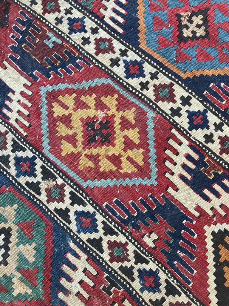 Antique Caucasian 19th Century Flat Rug Kilim For Sale at 1stDibs