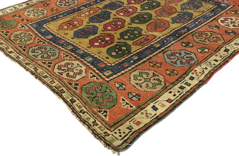 Antique Caucasian Dagestan Square Rug with Modern Rustic Arts and ...