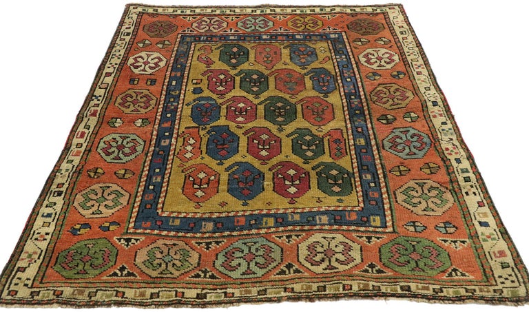 Antique Caucasian Dagestan Square Rug with Modern Rustic Arts and ...