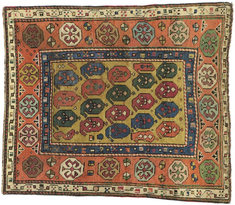 Antique Caucasian Dagestan Square Rug with Modern Rustic Arts and ...