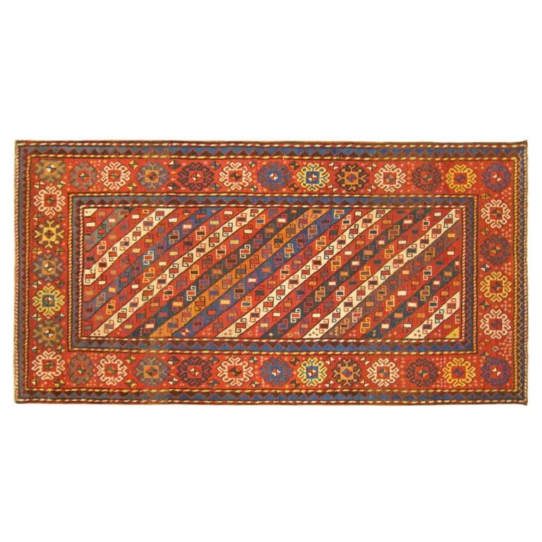 Antique Caucasian Gendje Oriental Rug in Runner Size with Diagonal ...