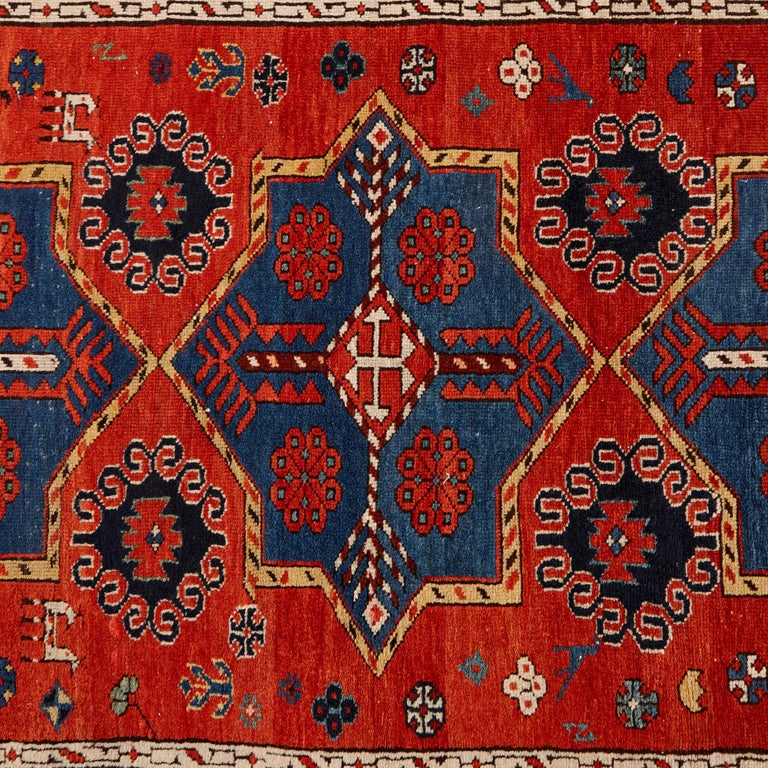 Antique Caucasian Hand-Woven Wool Rug For Sale at 1stDibs