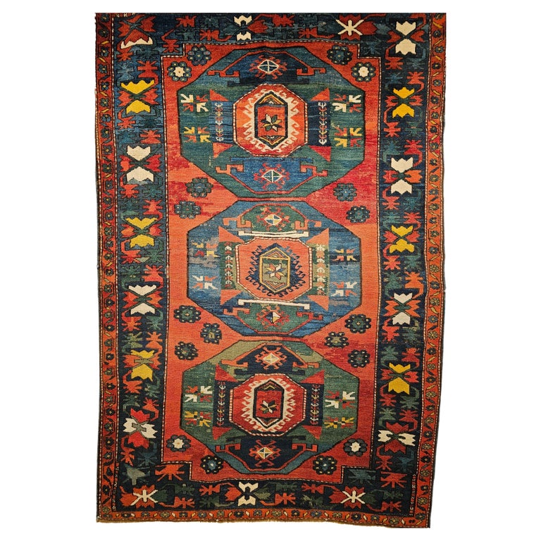 Antique Caucasian Kazak Area Rug, 4’ 9” x 7’ 1” For Sale at 1stDibs