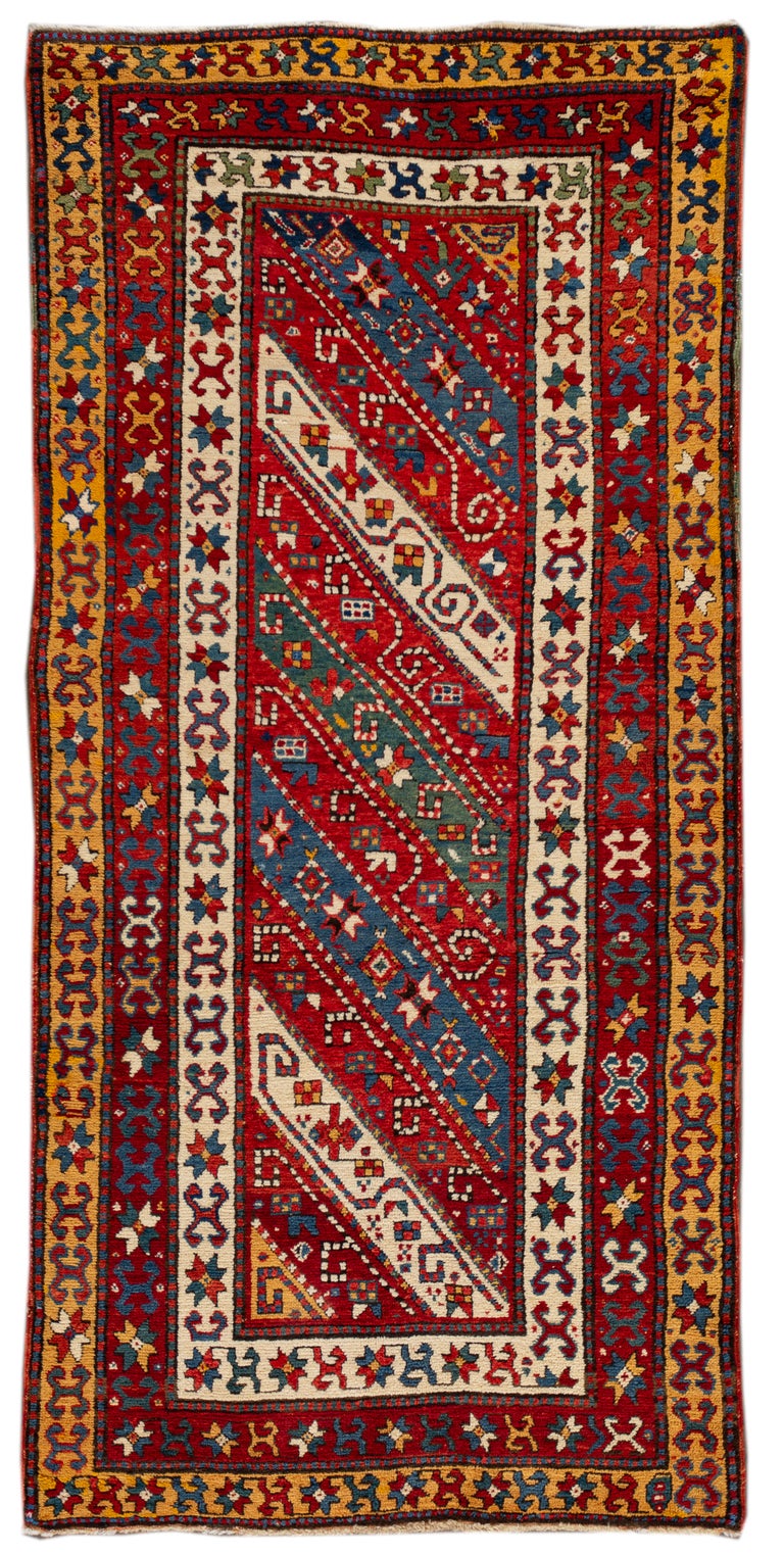 Antique Caucasian Kazak Handmade Gallery Wool Rug With Allover ...