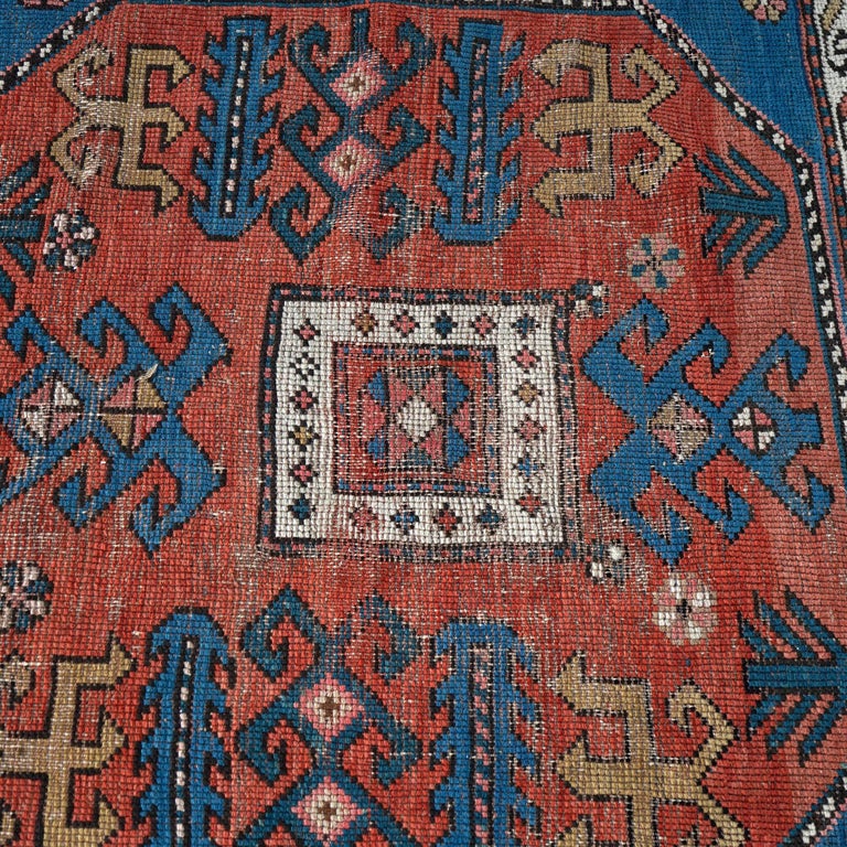 Antique Caucasian Kazak Oriental Wool Rug Circa 1900 For Sale at 1stDibs