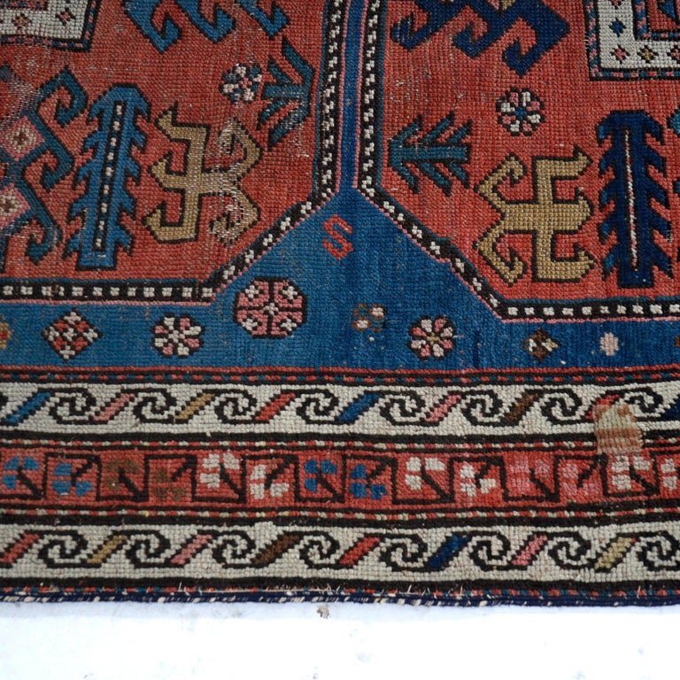 Antique Caucasian Kazak Oriental Wool Rug Circa 1900 For Sale at 1stDibs