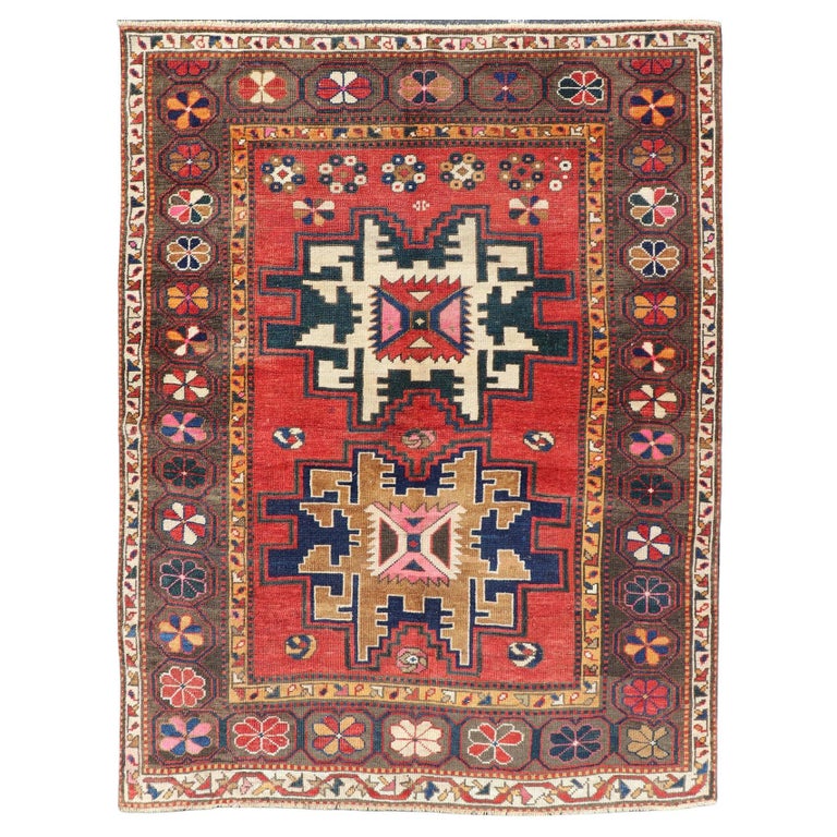 Antique Caucasian Kazak Rug with Sub-Geometric Star Medallions Design ...