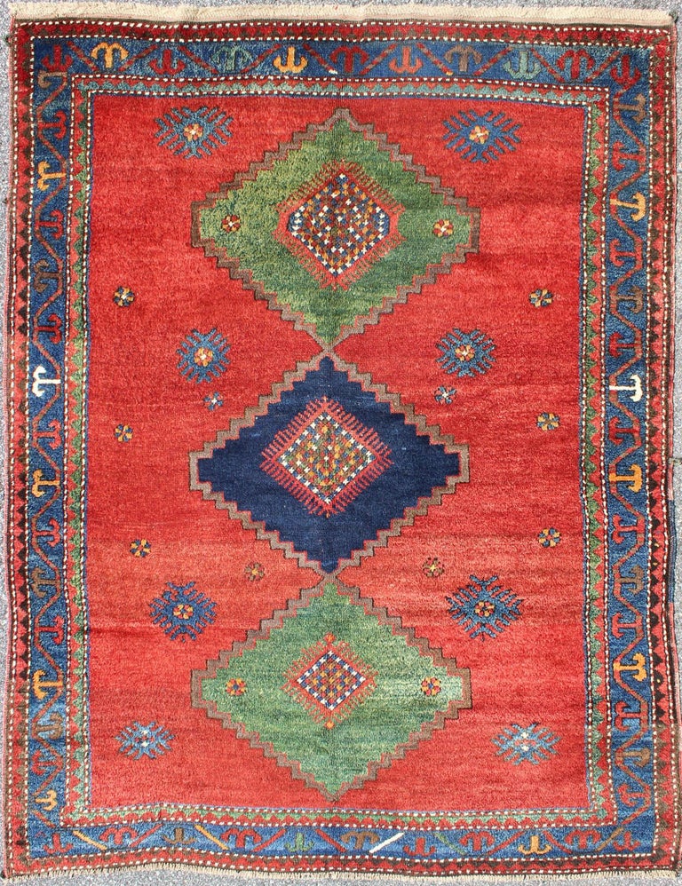 Antique Caucasian Kazak Rug with Tribal Geometric Tri-Medallions For ...