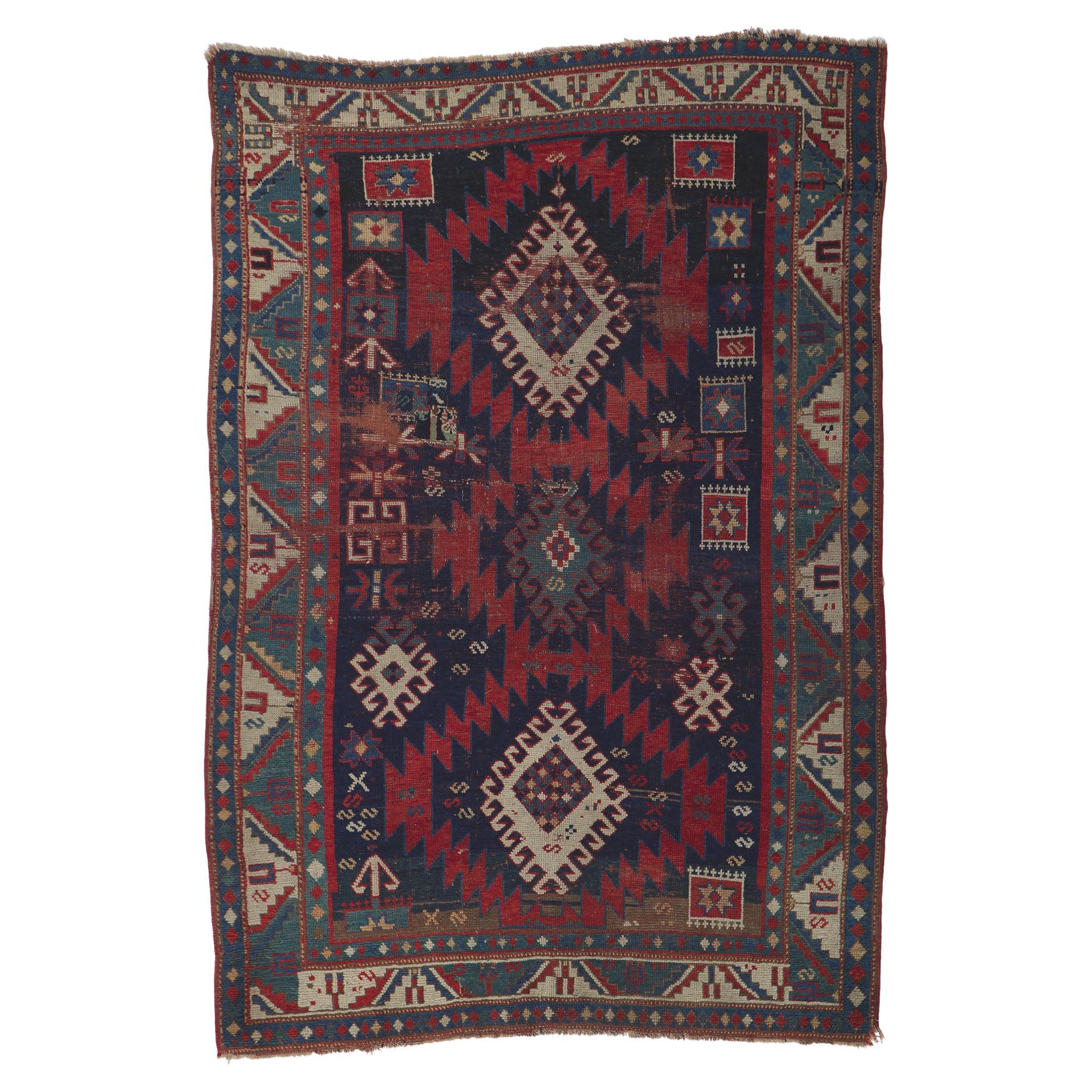 Antique Caucasian Kazak Rug with Artisan Tribal Style For Sale at 1stDibs