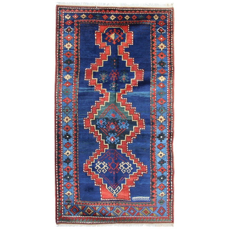 Antique Rugs Caucasian Kazak Rugs, Blue Geometric Hand made Carpet For ...
