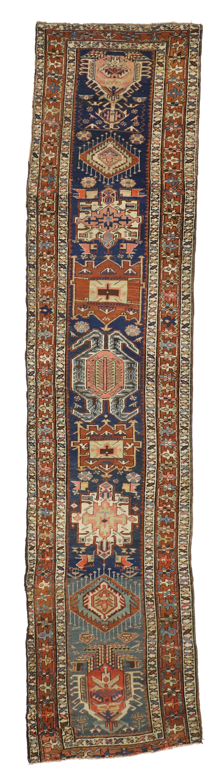 Antique Caucasian Kazak Tribal Runner with Lenkoran Amulet, Hallway ...