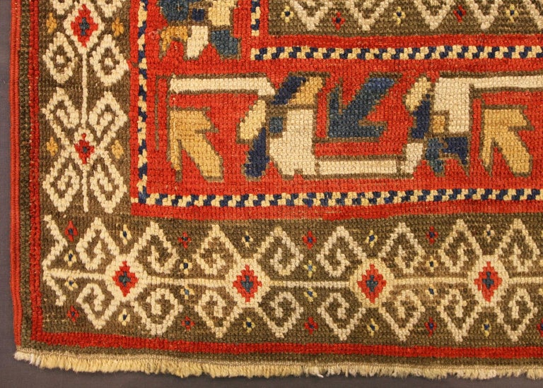 Antique Caucasian Kazak Wool Ganja Design with Diagonal Strips Rug ...