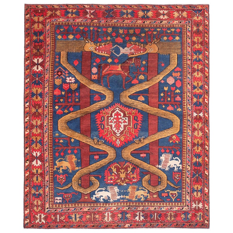 Late 19th Century Pictorial Caucasian Shirvan Carpet (4'4" x 5'2" -132 ...