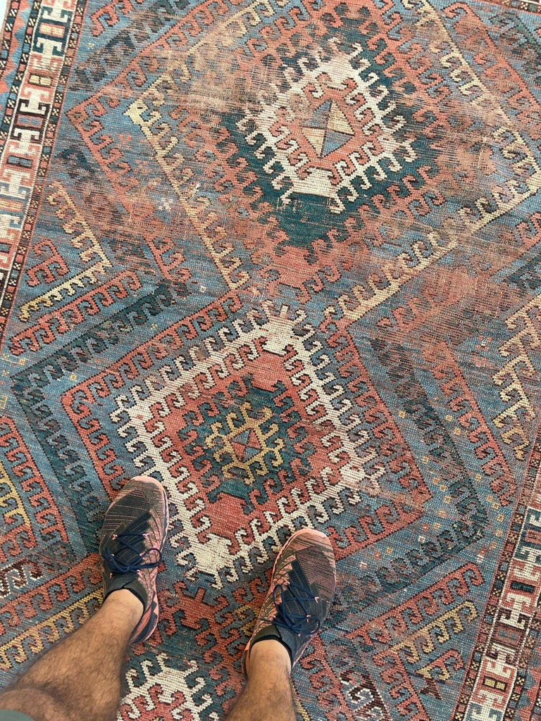 Antique Caucasian Rug with Ram Horn Outlined Diamonds, c.1910-20's For ...