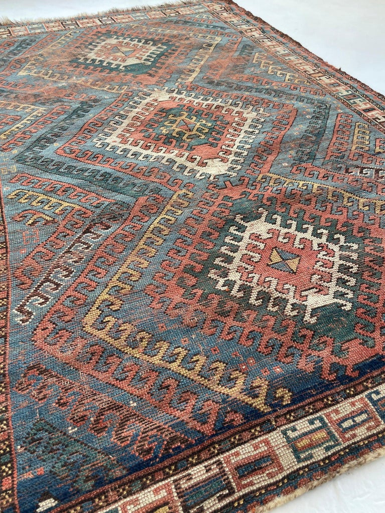 Antique Caucasian Rug with Ram Horn Outlined Diamonds, c.1910-20's For ...