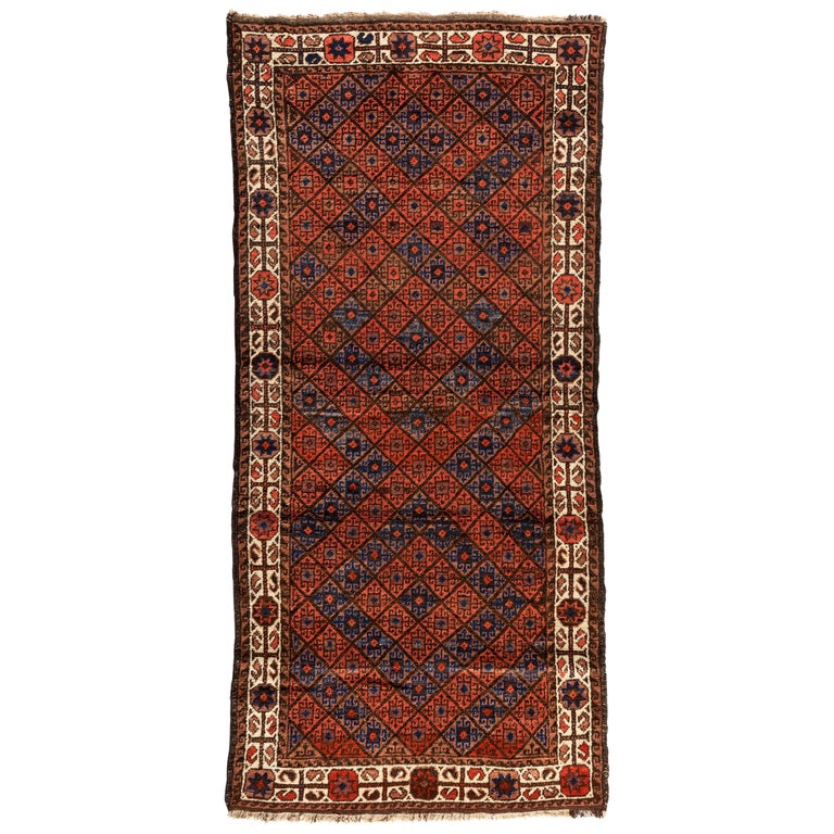 Antique Caucasian Rust Purple Geometric Tribal Baluch Rug For Sale at ...