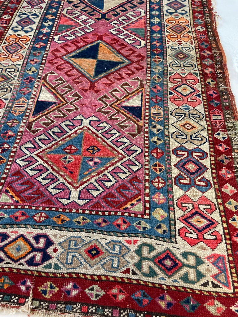 Antique Caucasian Shield Medallion with Akimbo Border Runner, c.1930's ...